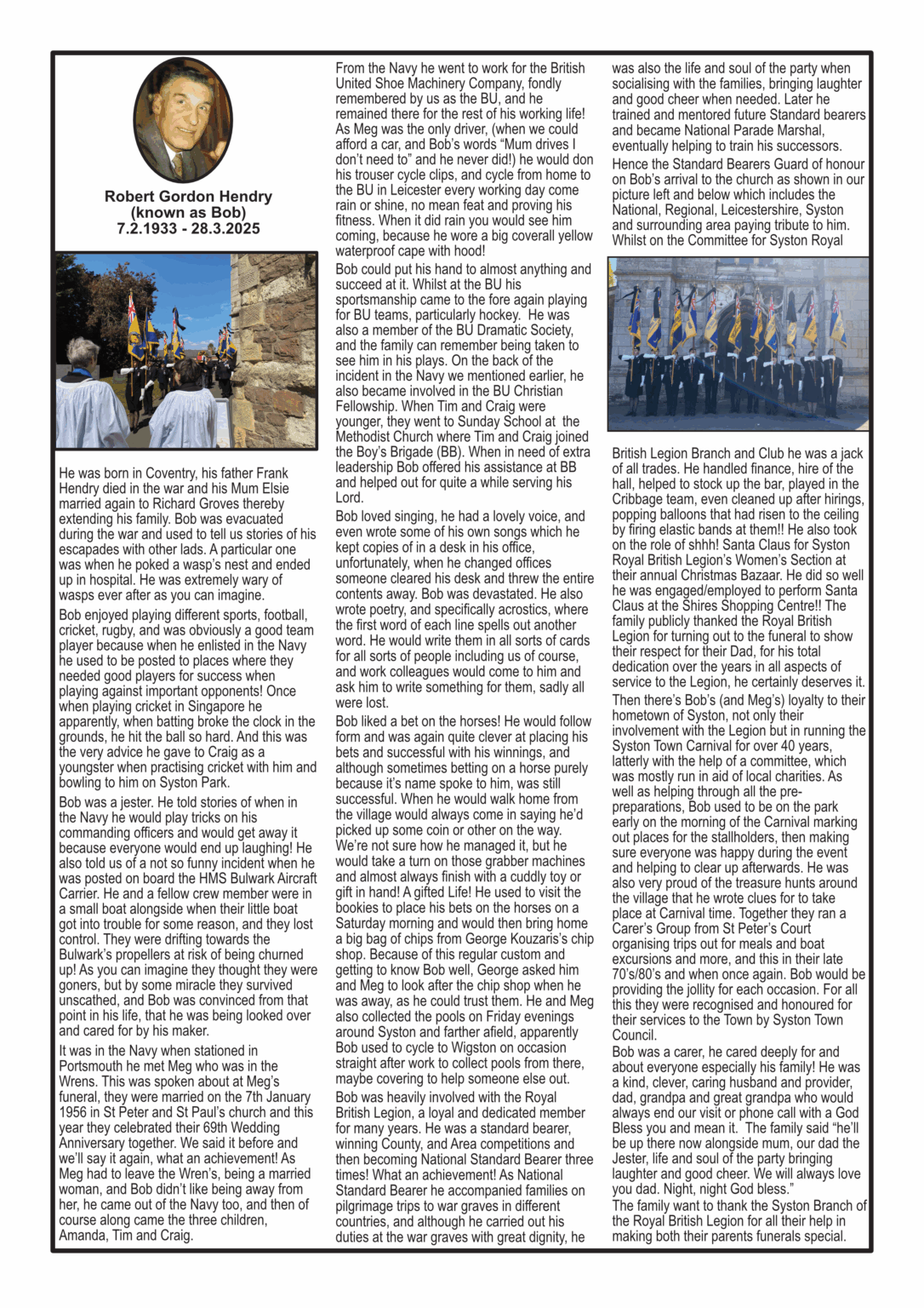 Robert Gordon Hendry – Syston Town News